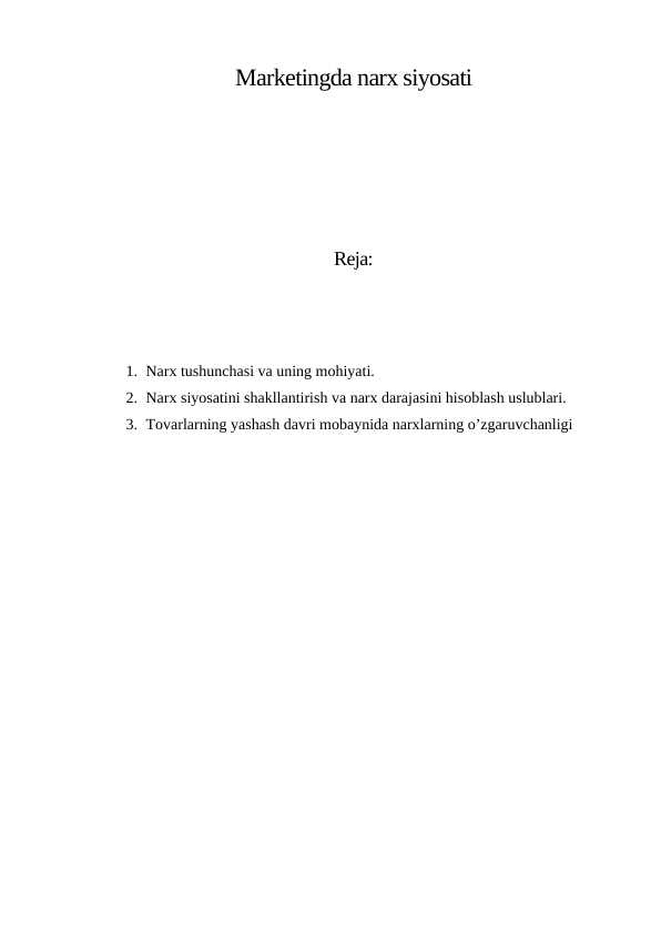 bozorda narx siyosati