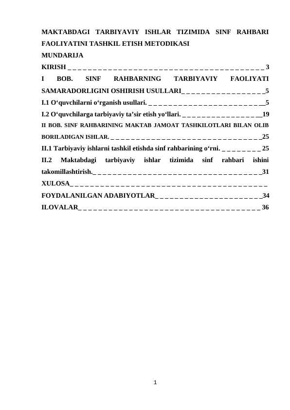 Maktabdagi tarbiyaviy ishlar tizimida sinf rahbari faoliyatini tashkil etish metodikasi