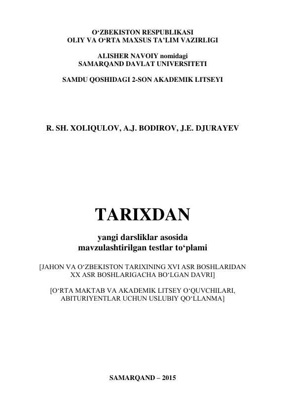 Tarixdan yangi mavzulashtirilgan testlar