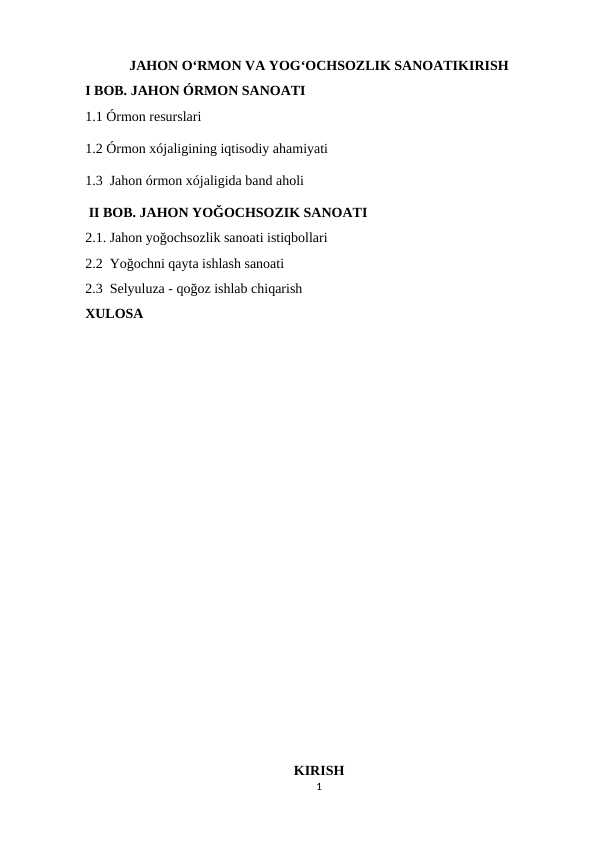 Jahon o‘rmon va yog‘ochsozlik sanoatikirish
