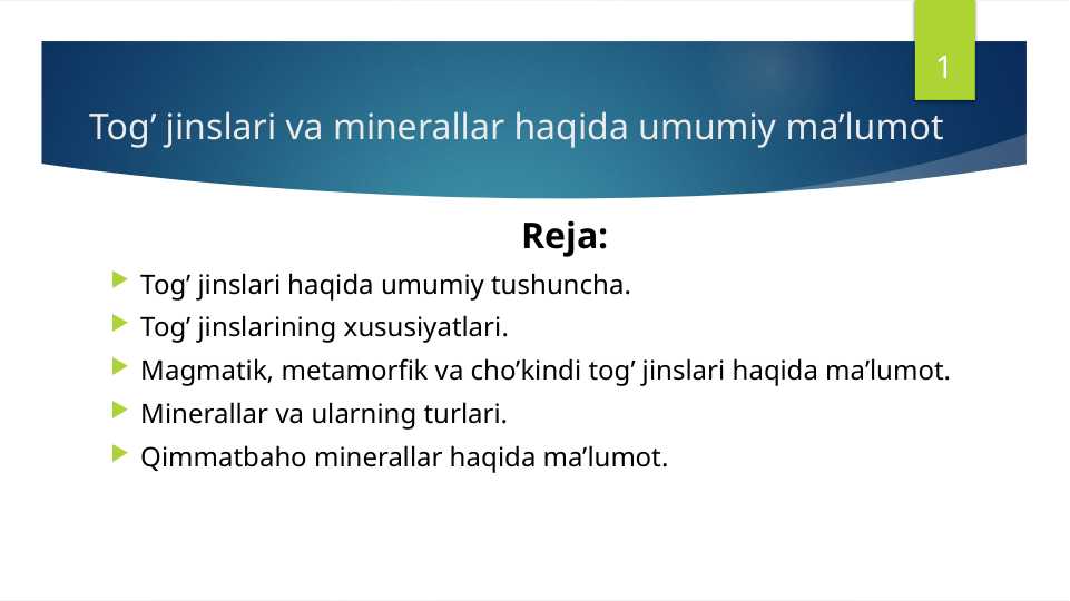 Tog’ jinslari va minerallar haqida umumiy ma’lumot