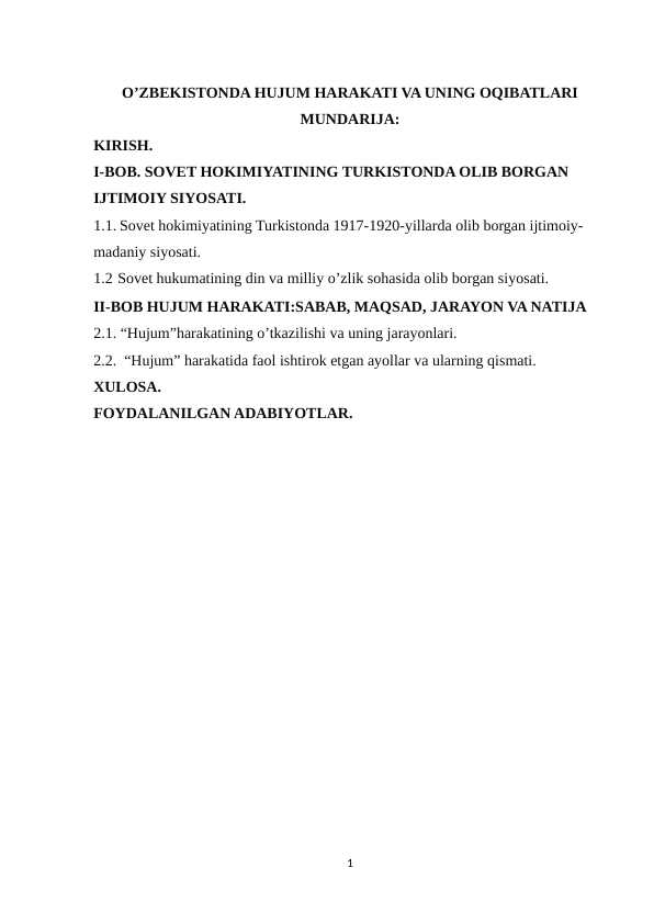 O’ZBEKISTONDA HUJUM HARAKATI VA UNING OQIBATLARI