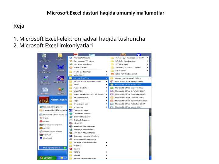 Microsoft Excel dasturi haqida umumiy ma'lumotlar