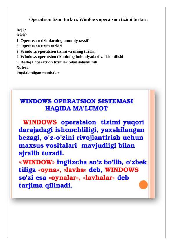 Operatsion tizim turlari. Windows operatsion tizimi turlari. 25