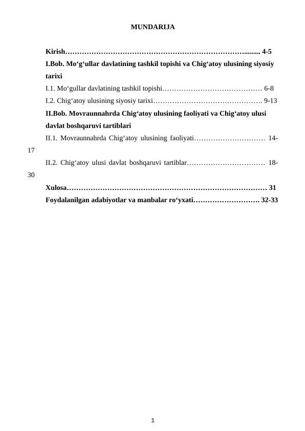 Chig'atoy ulusi mamuriy tuzilishi