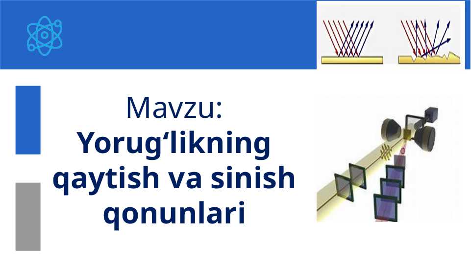 Yorug‘likning qaytish va sinish qonunlari»mavzusini o’tish metodikasi