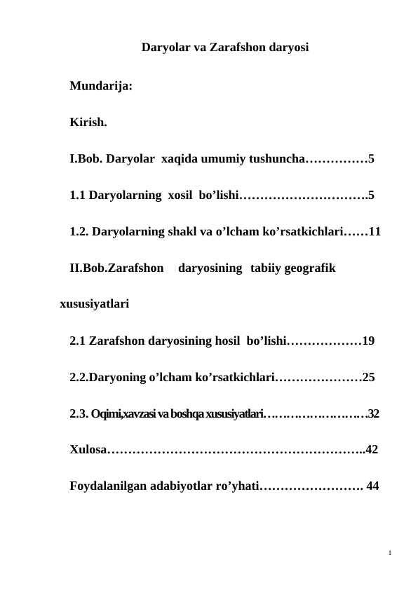 Daryolar va Zarafshon daryosi