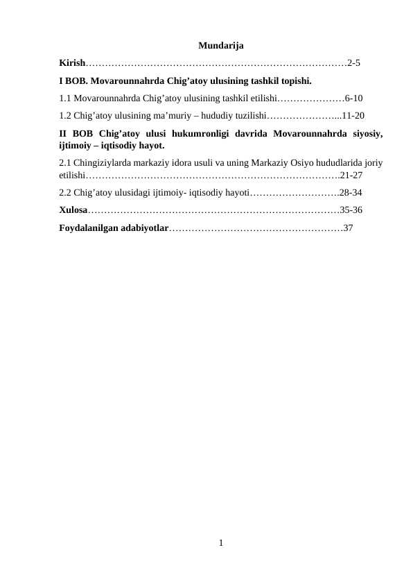 O'rta osiyo xalqlari Chig'atoy ulusi tarkibida