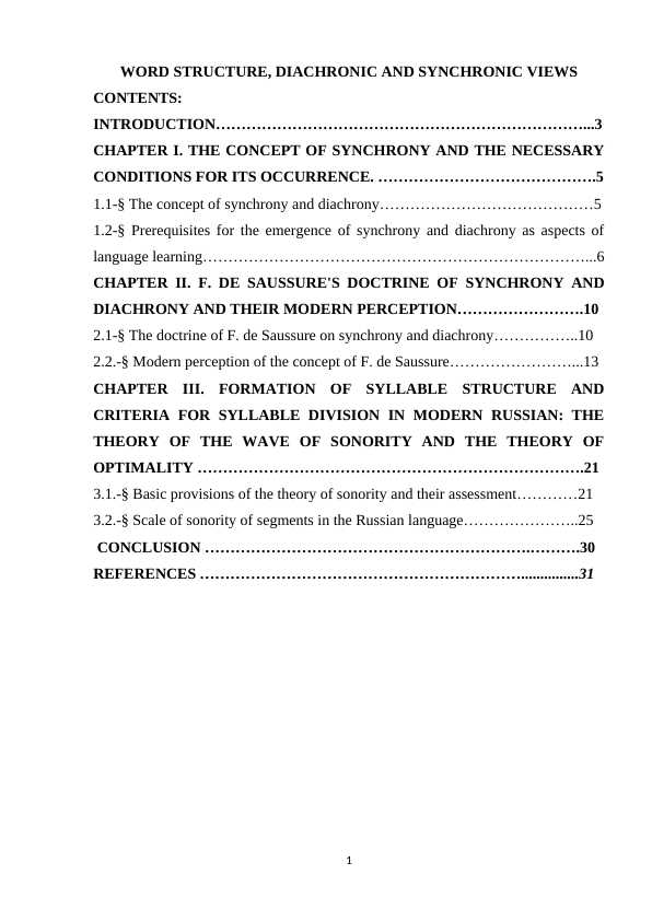 WORD STRUCTURE, DIACHRONIC AND SYNCHRONIC VIEWS