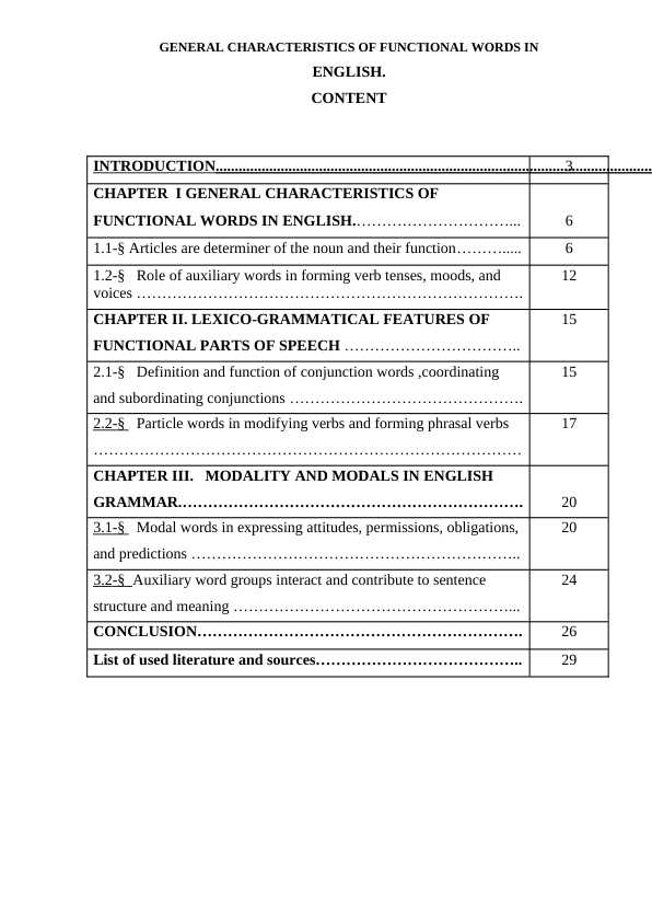 GENERAL CHARACTERISTICS OF FUNCTIONAL WORDS IN ENGLISH.