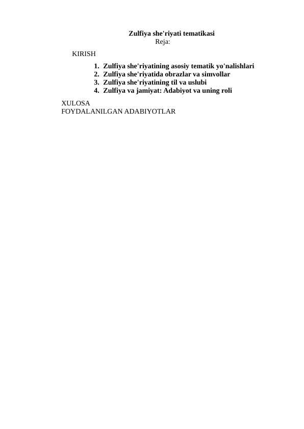 Zulfiya she'riyati tematikasi