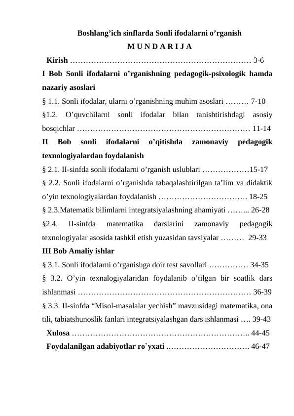 Boshlang’ich sinflarda Sonli ifodalarni o’rganish