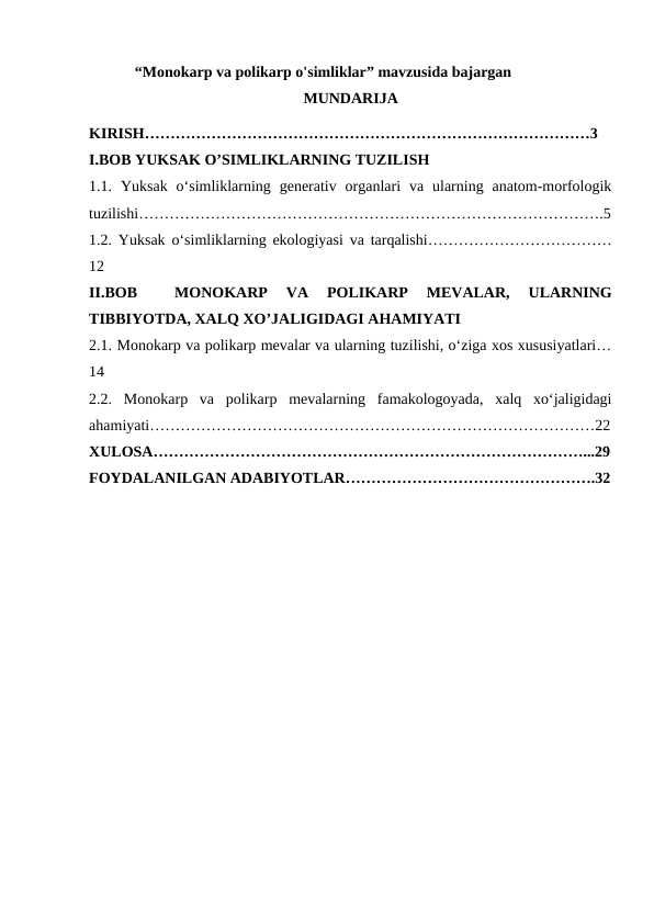 Monokarp va polikarp o'simliklar