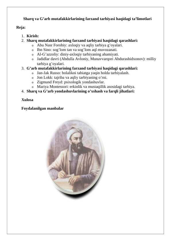 Sharq va G‘arb mutafakkirlarining farzand tarbiyasi haqidagi ta’limotlari
