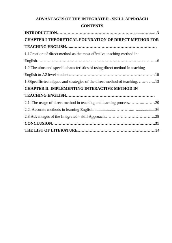 ADVANTAGES OF THE INTEGRATED - SKILL APPROACH