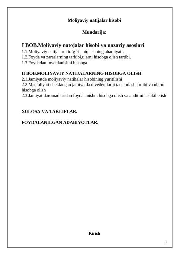 moliyaviy natijalar hisobi