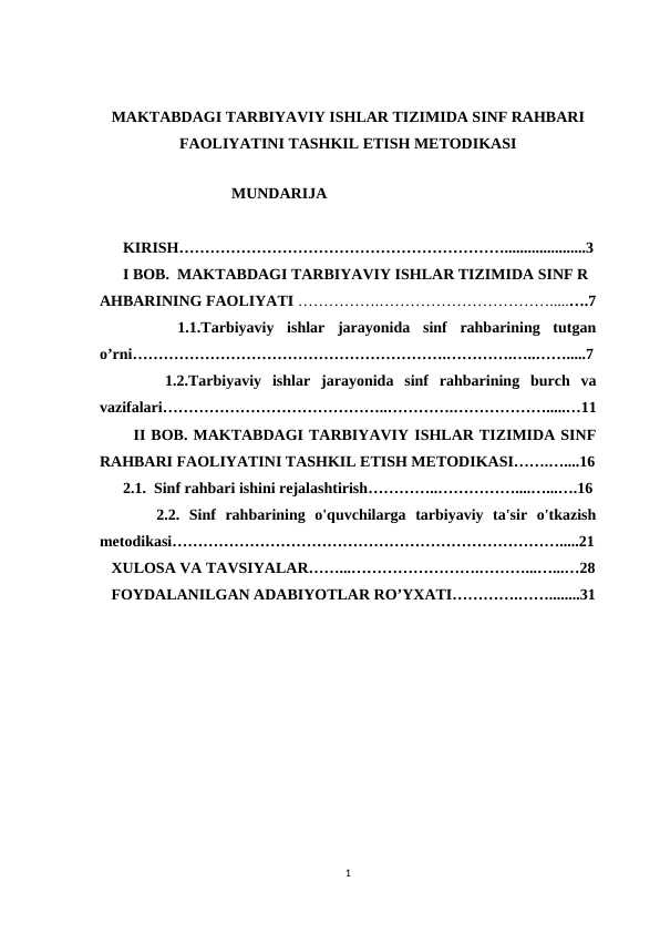 MAKTABDAGI TARBIYAVIY ISHLAR TIZIMIDA SINF RAHBARI FAOLIYATINI TASHKIL ETISH METODIKASI