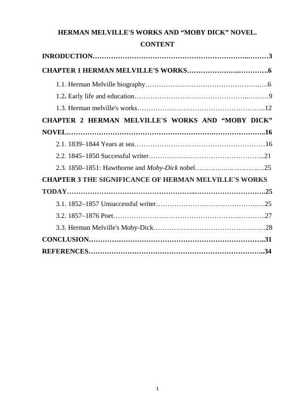 HERMAN MELVILLE'S WORKS AND “MOBY DICK” NOVEL