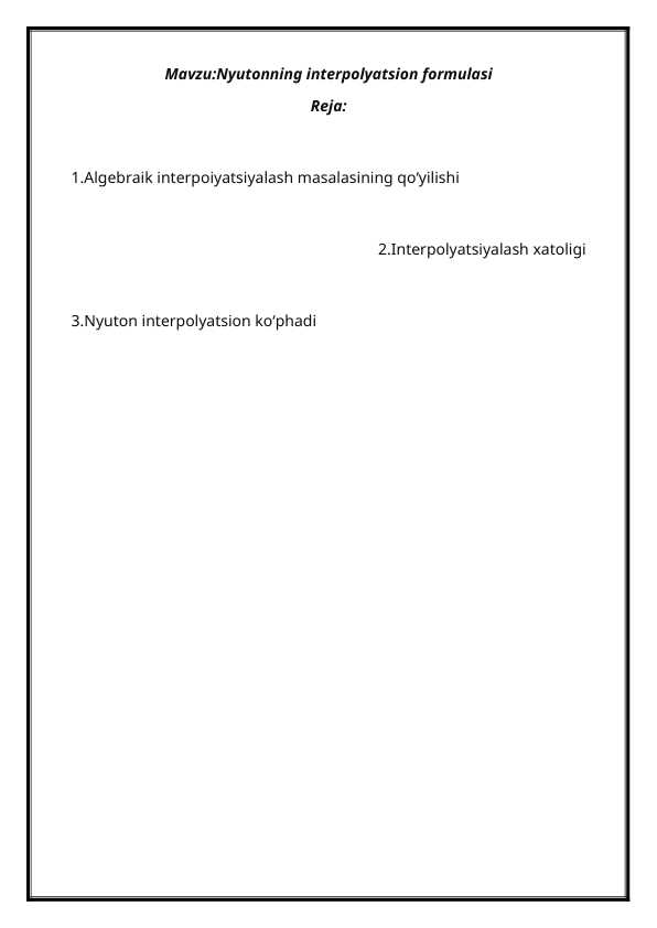 Nyutonning interpolyatsion formulasi