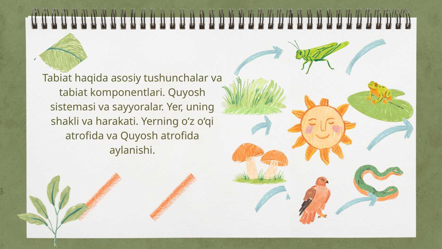 Tabiat haqida asosiy tushunchalar va tabiat komponentlari. Quyosh ...