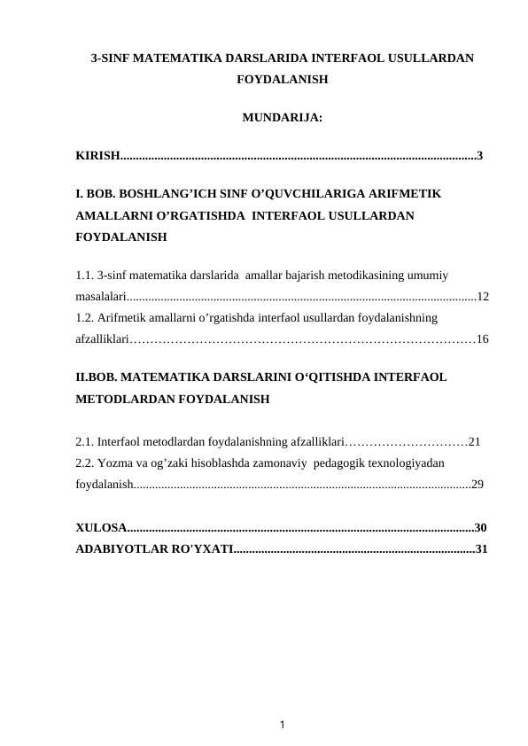 3-SINF MATEMATIKA DARSLARIDA INTERFAOL USULLARDAN FOYDALANISH