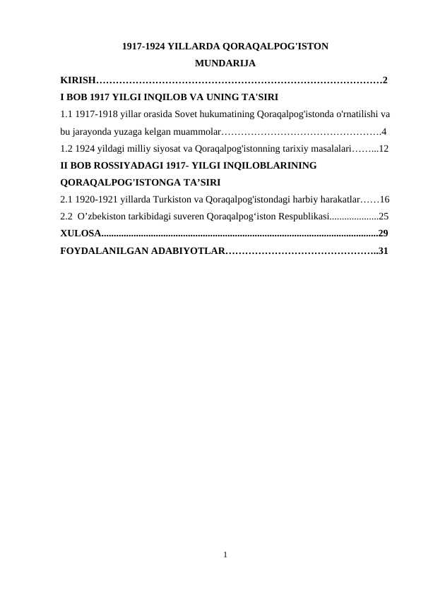1917-1924 YILLARDA QORAQALPOG'ISTON