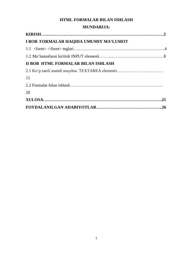 HTML FORMALAR BILAN ISHLASH