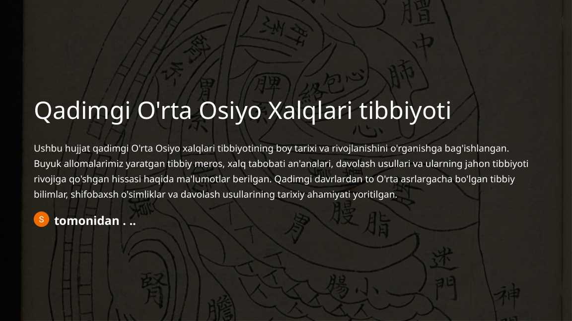 Qadimgi O'rta Osiyo Xalqlari tibbiyoti