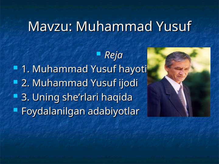 Muhammad Yusuf hayoti va ijodi