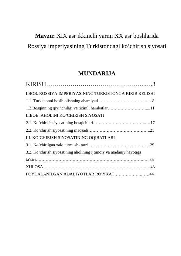 XIX asr ikkinchi yarmi XX asr boshlarida Rossiya imperiyasining ...