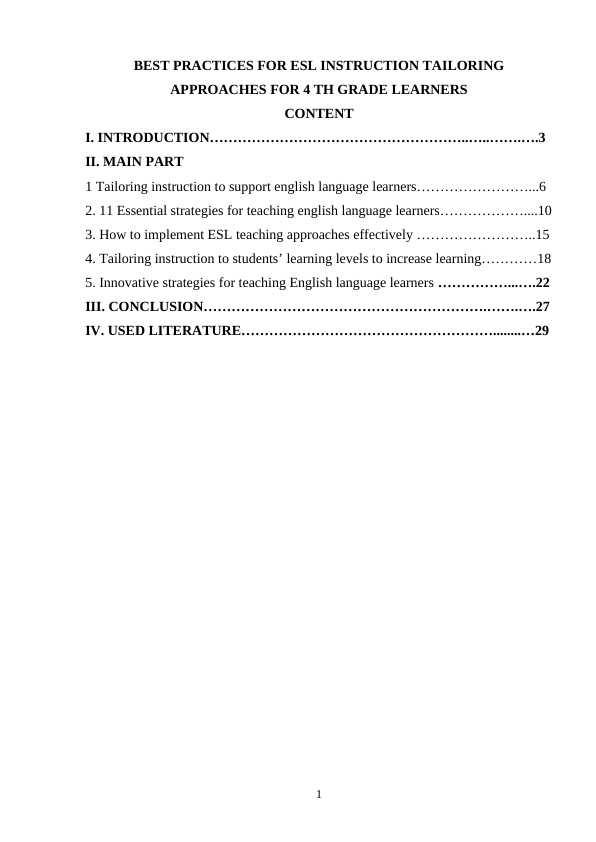 BEST PRACTICES FOR ESL INSTRUCTION TAILORING APPROACHES FOR 4 TH GRADE ...