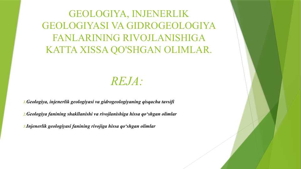 GEOLOGIYA, INJENERLIK GEOLOGIYASI VA GIDROGEOLOGIYA FANLARINING ...