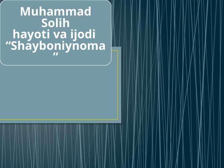 Muhammad Solih hayoti va ijodi. ''Shayboniynoma" asari haqida.