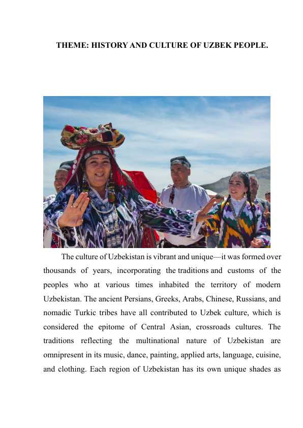 HISTORY AND CULTURE OF UZBEK PEOPLE