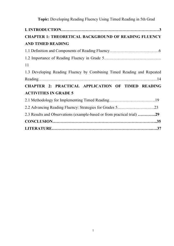 Developing Reading Fluency Using Timed Reading in 5th Grad