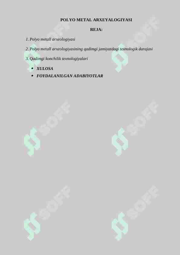 POLYO METAL ARXEYALOGIYASI