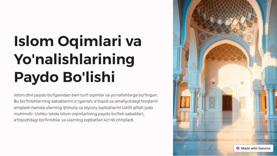 Islom Oqimlari va Yo'nalishlarining Paydo Bo'lishi Sabablari, E ...