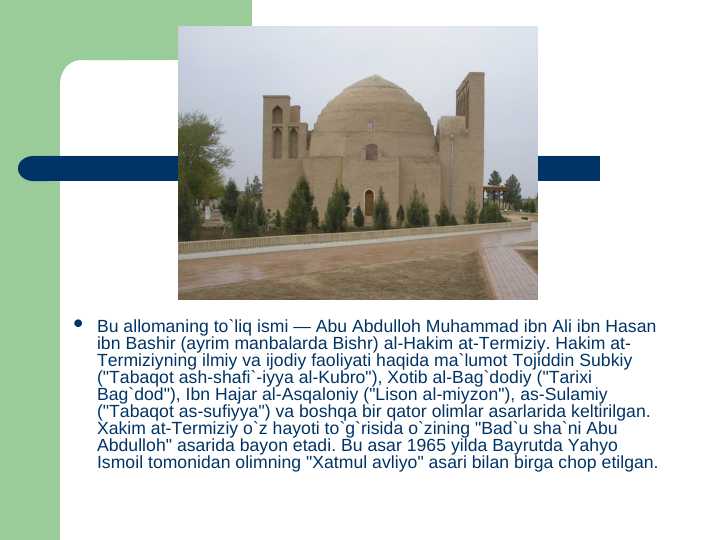 Al-Hakim at-Termiziy hayoti va ijodi