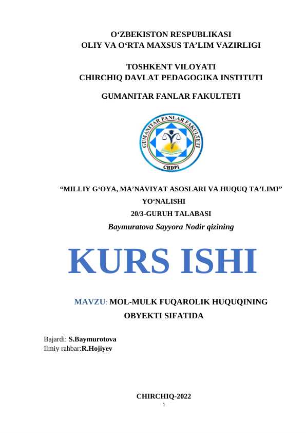 MOL-MULK FUQAROLIK HUQUQINING OBYEKTI SIFATIDA