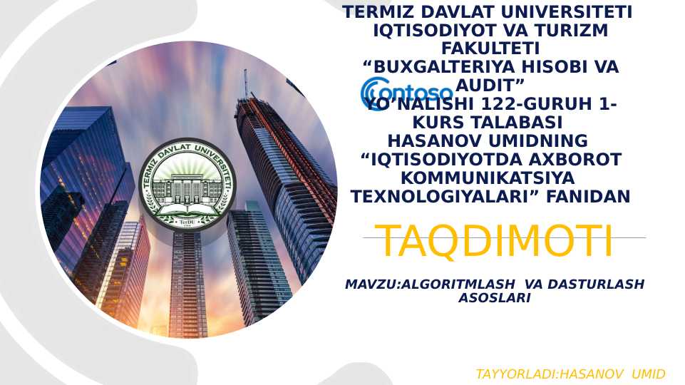 ALGORITMLASH VA DASTURLASH ASOSLARI