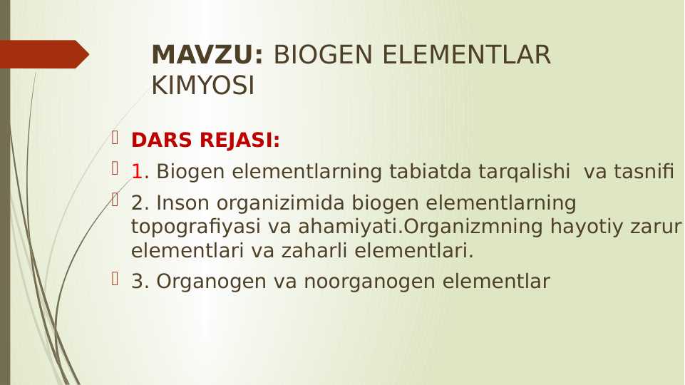 BIOGEN ELEMENTLAR KIMYOSI