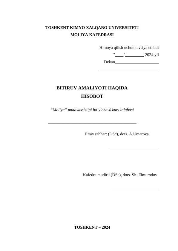 Malakaviy amaliyot hisoboti