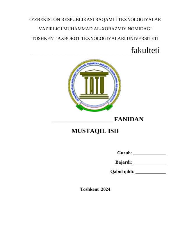 Mustaqil ish yuzi, shablon