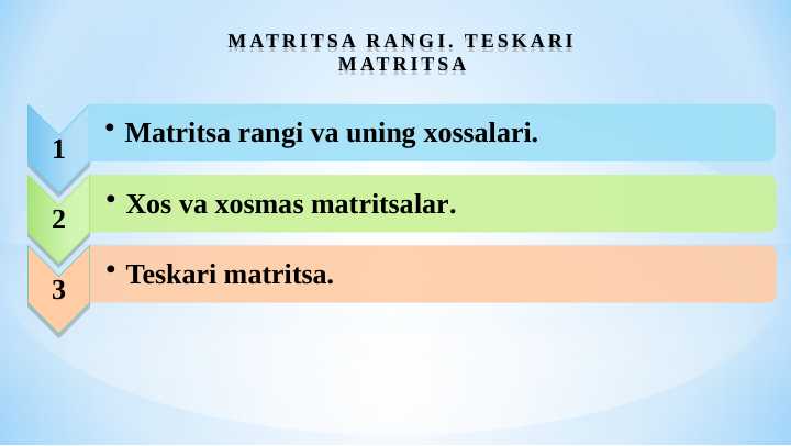 MATRITSA RANGI. TESKARI MATRITSA