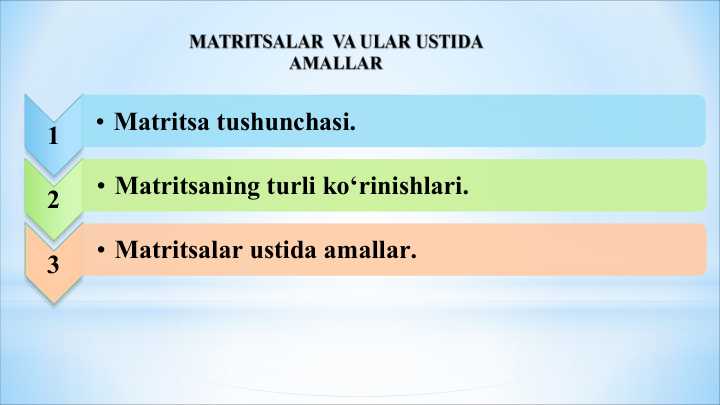 MATRITSALAR VA ULAR USTIDA AMALLAR