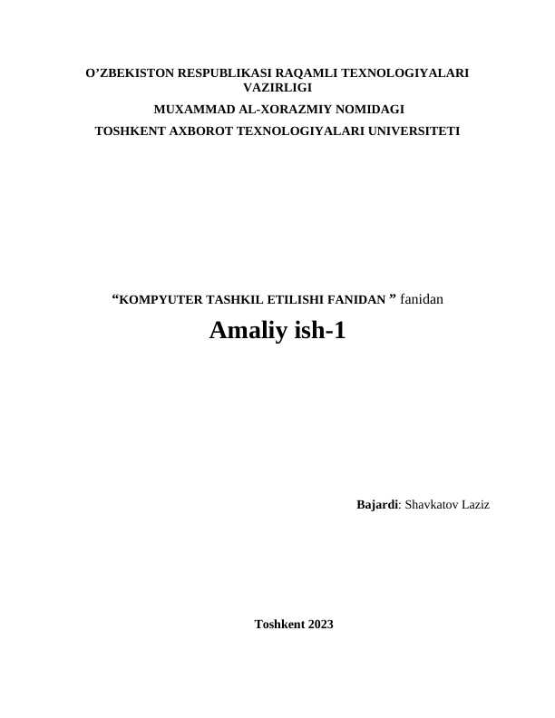 KOMPYUTER VA KOMPYUTERLARNING TASHKILIY QISMLARI