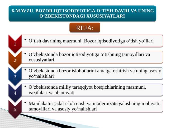 BOZOR IQTISODIYOTIGA O‘TISH DAVRI VA UNING O‘ZBEKISTONDAGI XUSUSIYATLARI