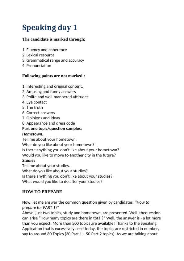 ielts speaking for part one instruction doc