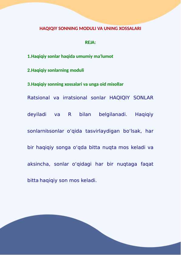 Haqiqiy sonning moduli va uning xossalari