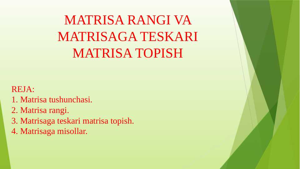 MATRISA RANGI VA MATRISAGA TESKARI MATRISA TOPISH